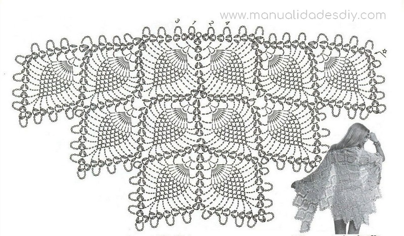 Chal Tejido a Crochet Triangular con Piñas ⋆ Manualidades DIY Chal Tejido a Crochet Triangular con Piñas ⋆ Manualidades DIY